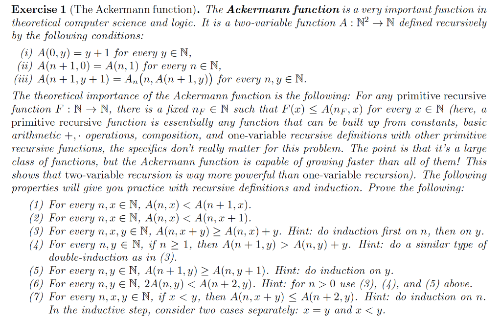 Exercise 1 (The Ackermann function). The Ackermann | Chegg.com