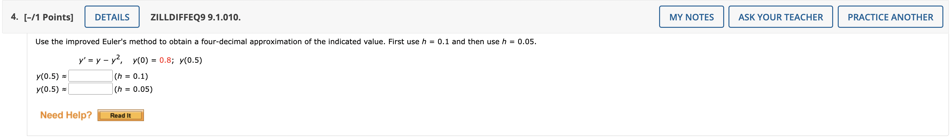 Solved [-I1 Points] Use the improved Euler's method to | Chegg.com