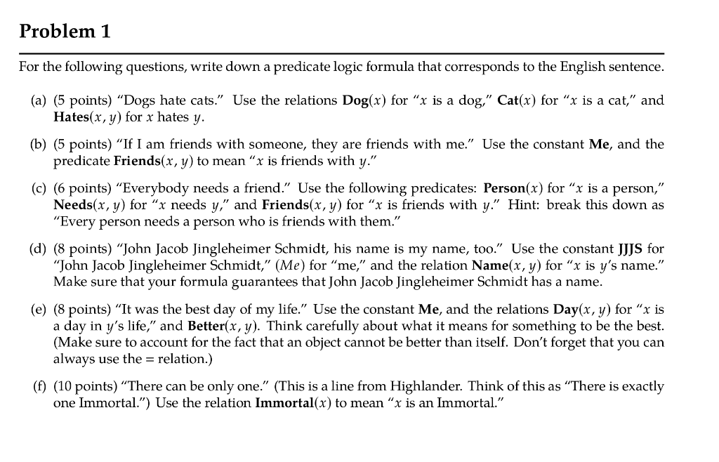 Solved For the following questions, write down a predicate | Chegg.com