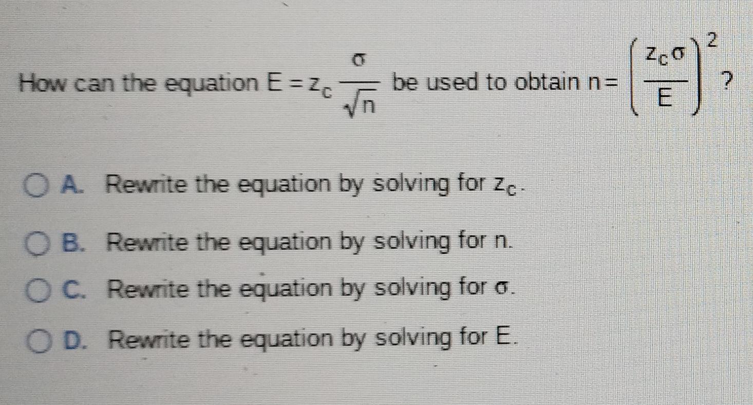 Solved The Equation For Determining The Sample Size