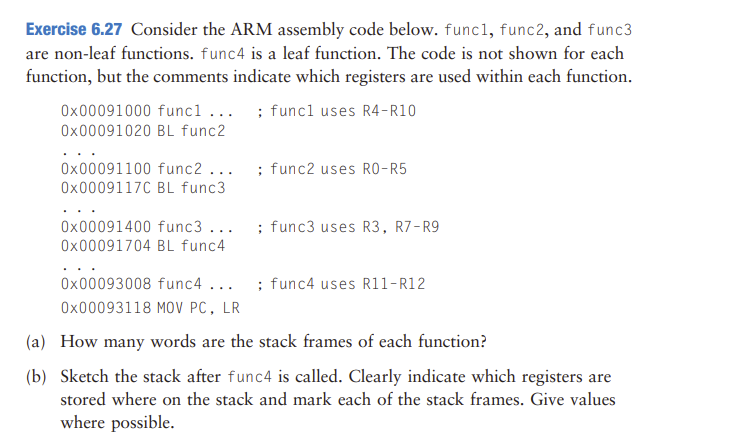 Solved Exercise 6.27 Consider the ARM assembly code below. | Chegg.com