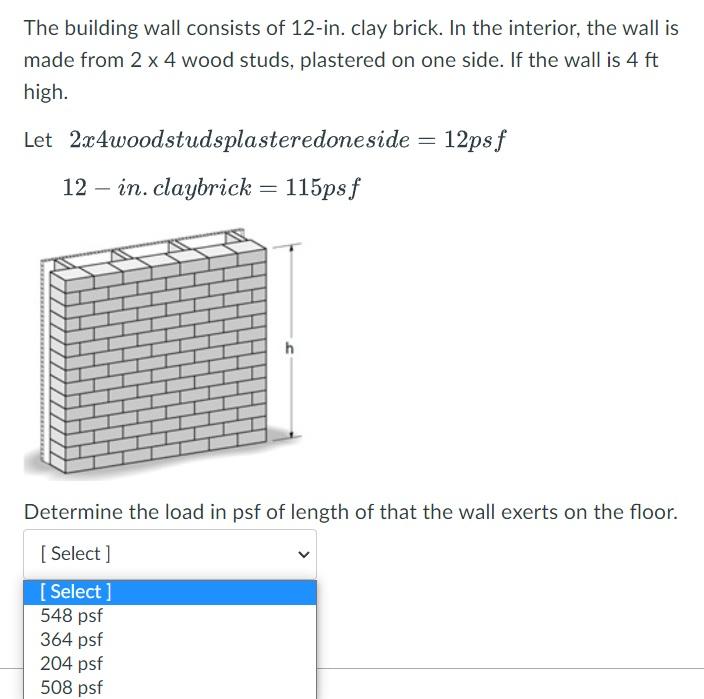Solved The building wall consists of 12 -in. clay brick. In | Chegg.com