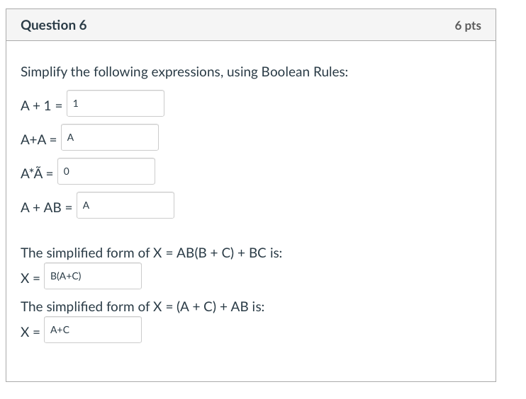 Solved Question 6 6 pts Simplify the following expressions, | Chegg.com