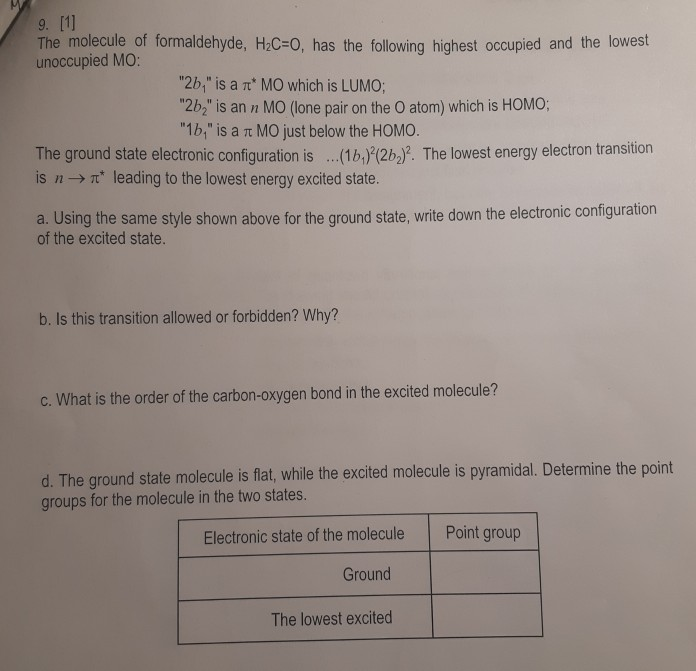 Solved The molecule of formaldehyde, H2C-O, has the | Chegg.com