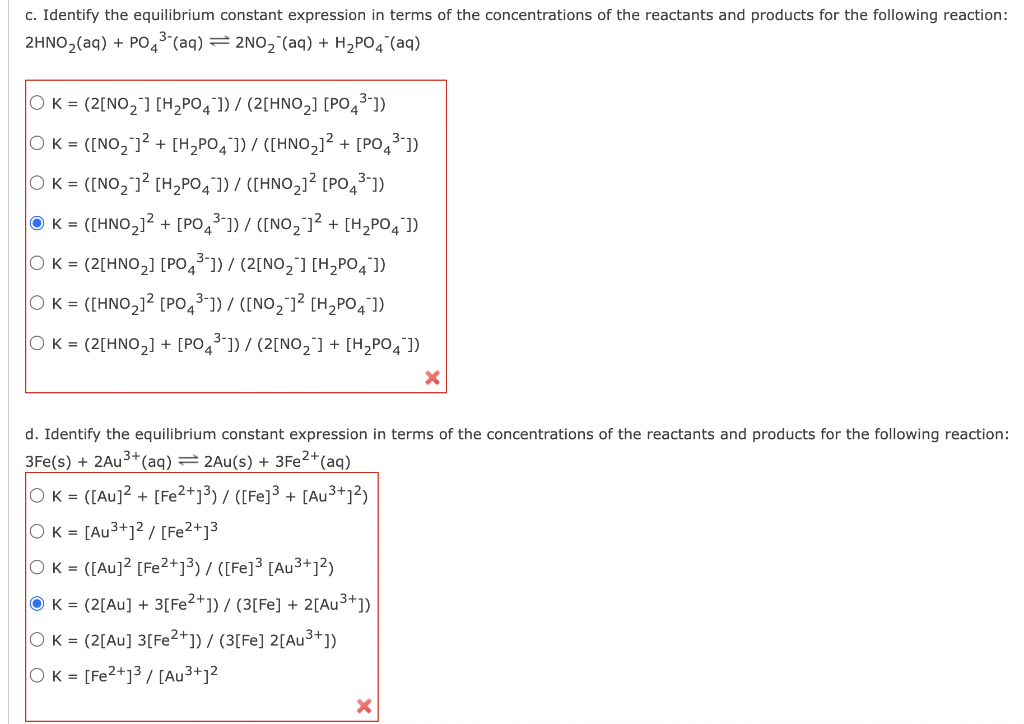 Solved C Identify The Equilibrium Constant Expression In