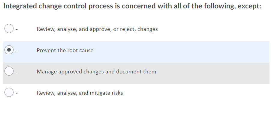Solved Integrated change control process is concerned with | Chegg.com