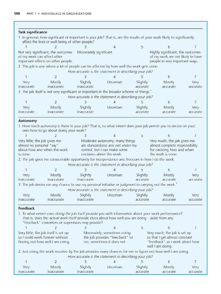 Solved CHAPTER 7. CREATING A MOTIVATING WORK SETTING 189 | Chegg.com