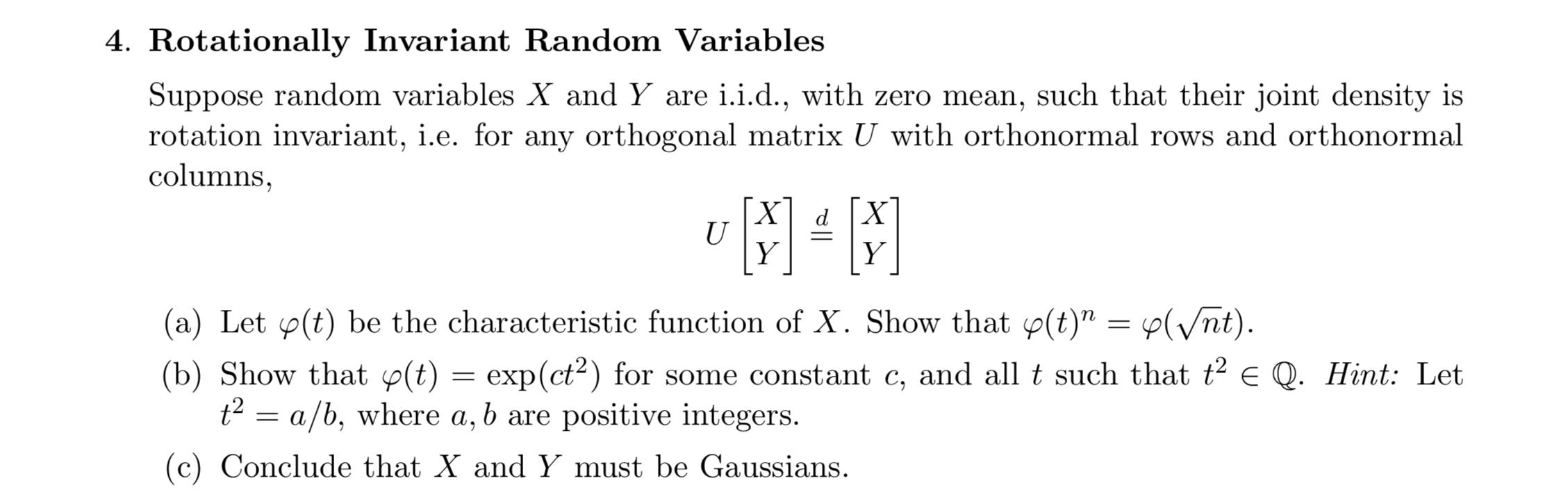 4. Rotationally Invariant Random Variables Suppose | Chegg.com