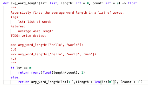 Solved def avg_word_length(ist: list, length: int = 0, | Chegg.com