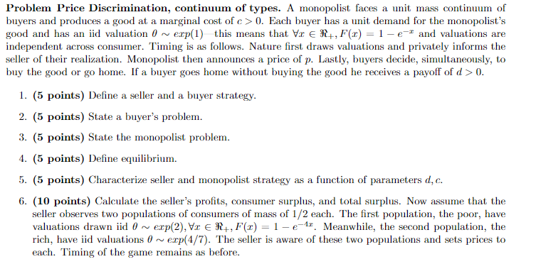 Solved Problem Price Discrimination, continuum of types. A | Chegg.com
