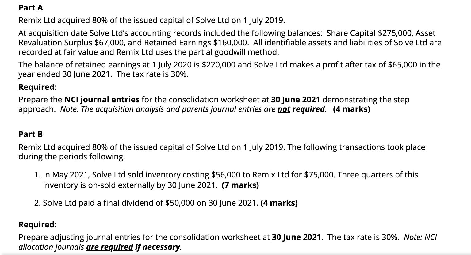 Solved Part C Calculate the NCI share of equity at 30 | Chegg.com