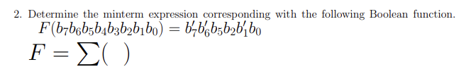 Solved 2 Determine The Minterm Expression Corresponding 1875