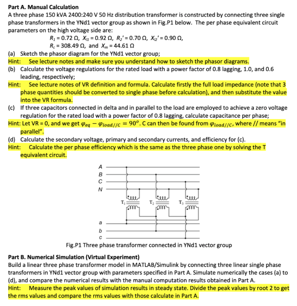 Solved Part A. Manual Calculation A three phase | Chegg.com