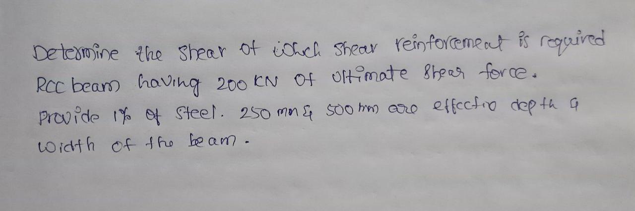 Solved Determine the shear of whch shear reinforcemeat is | Chegg.com