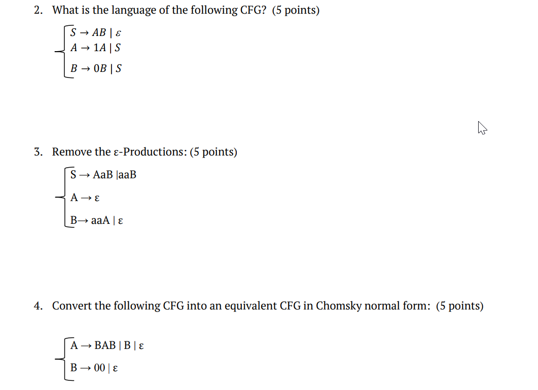 Solved 2. What is the language of the following CFG? (5 | Chegg.com
