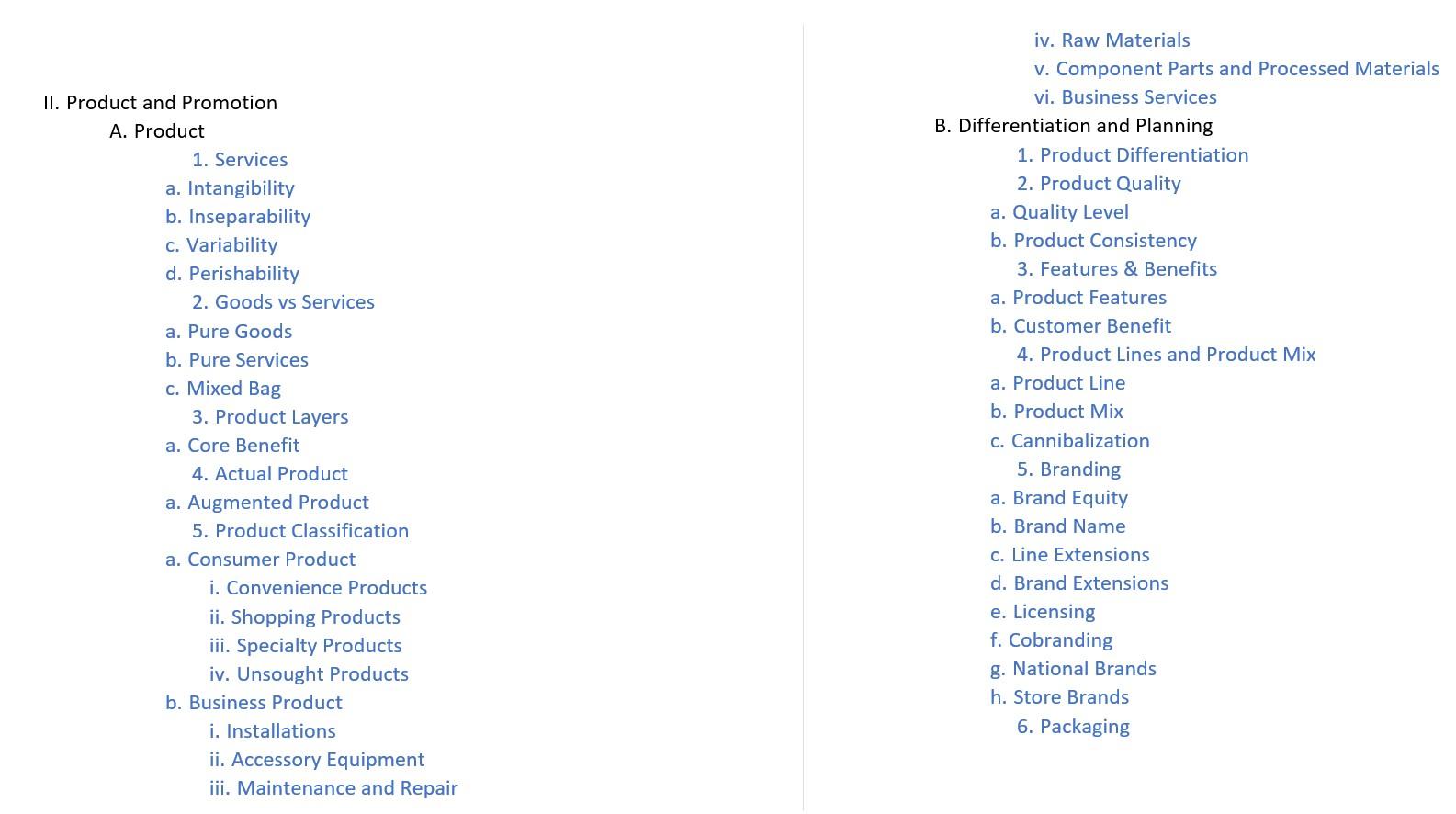 Solved II. Product and Promotion A. Product 1. Services a. | Chegg.com