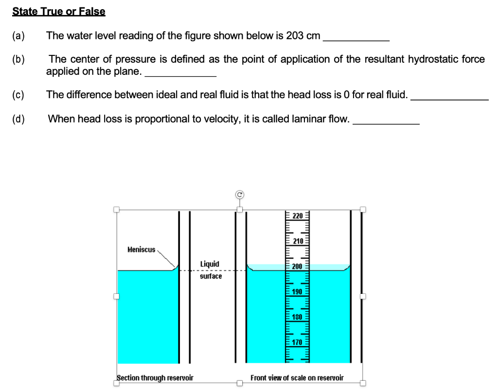 Solved State True or False (a) The water level reading of | Chegg.com