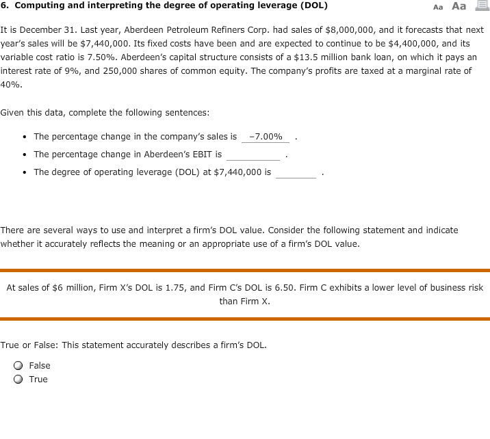 6. Computing and interpreting the degree of operating | Chegg.com