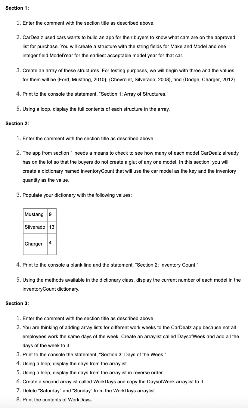 Solved Section 1 1 Enter The Comment With The Section Chegg