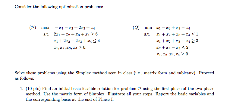 Solved Consider the following optimization problems: (2) min | Chegg.com