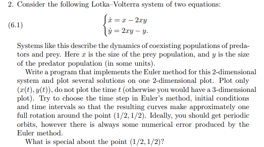 Solved 2. Consider the following Lotka-Volterra system of | Chegg.com