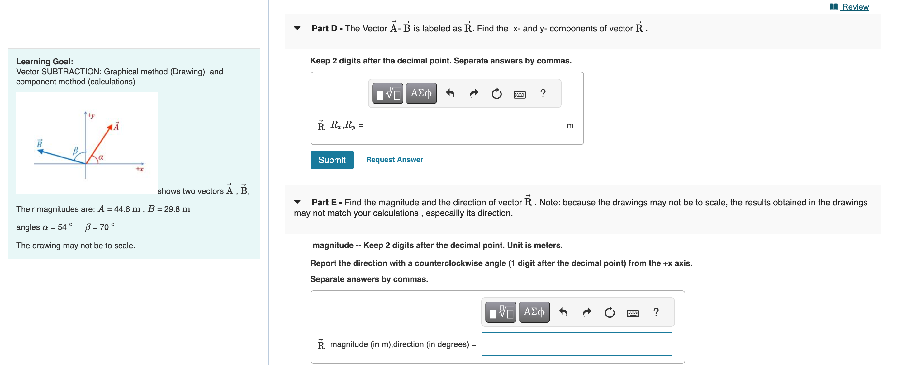 Solved Learning Goal Vector Subtraction Graphical Method