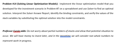 Solved Problem #14 Solving Linear Optimization Models): | Chegg.com