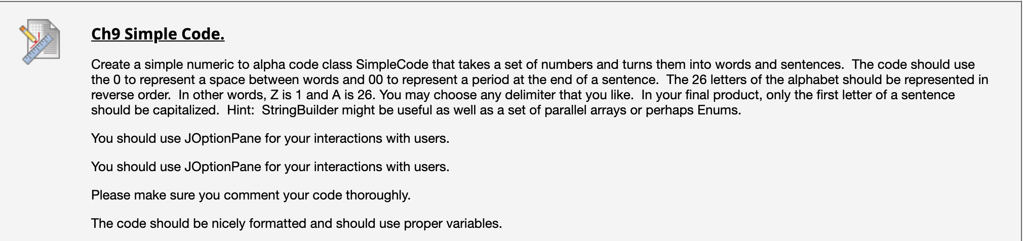 Solved Ch9 Simple Code. Create a simple numeric to alpha | Chegg.com