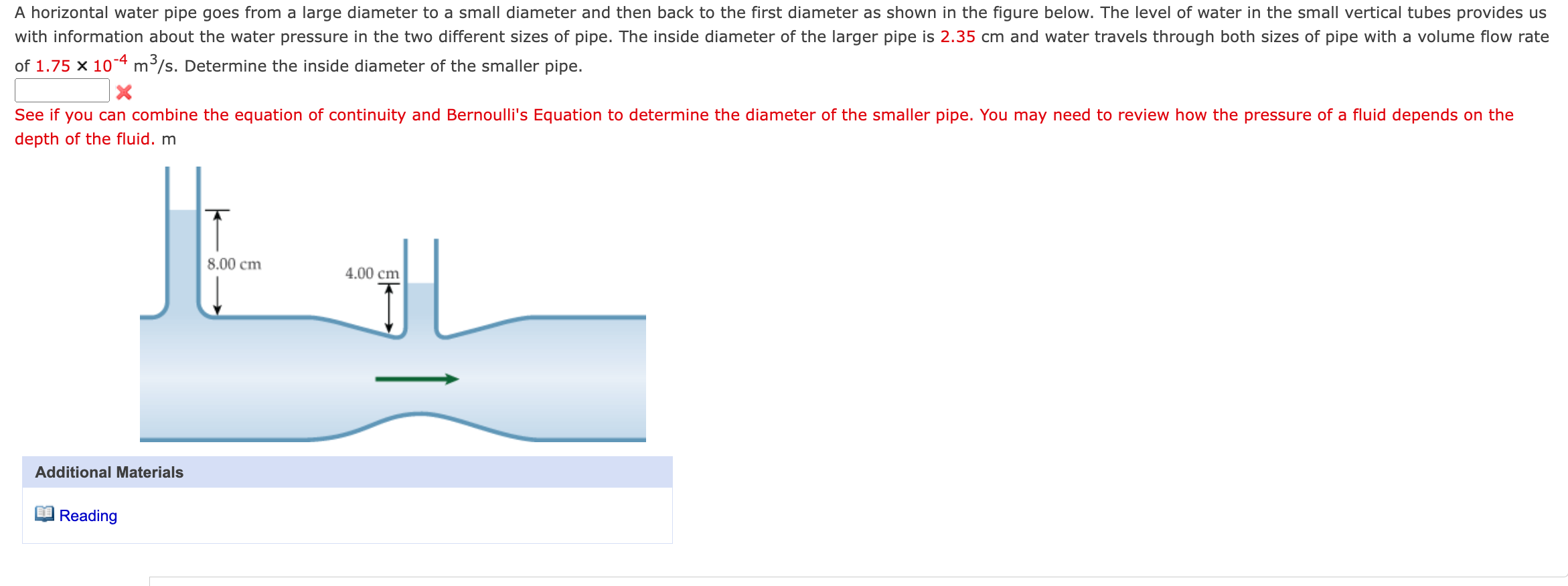 Solved A horizontal water pipe goes from a large diameter to | Chegg.com
