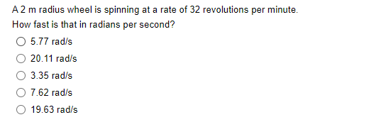 Solved A 2 m radius wheel is spinning at a rate of 32 | Chegg.com