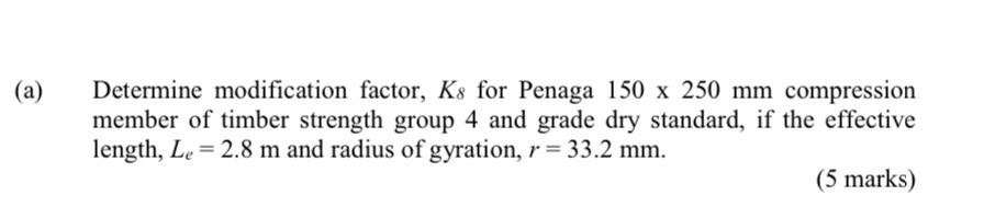 Solved (a) Determine modification factor, Ks for Penaga 150 | Chegg.com