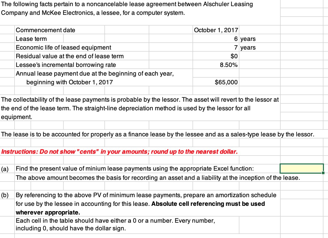 The following facts pertain to a noncancelable lease | Chegg.com