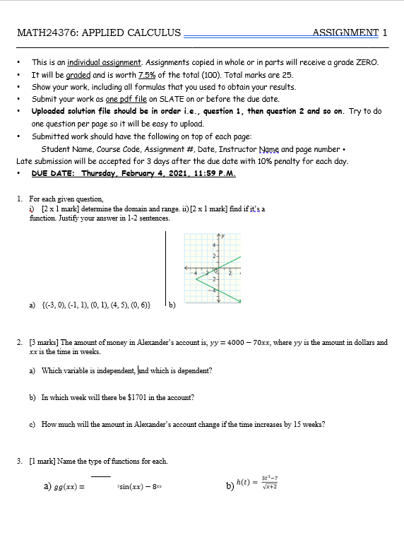 Solved MATH24376: APPLIED CALCULUS ASSIGNMENT 1 . This is an | Chegg.com