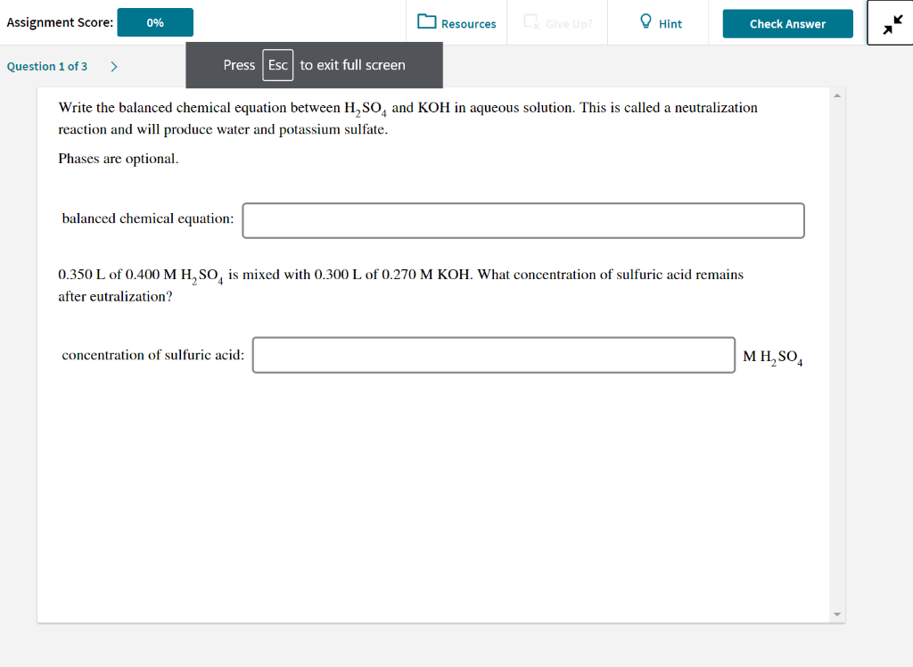 Solved Assignment Score: 0% Resources I Give Up? Hint Check | Chegg.com