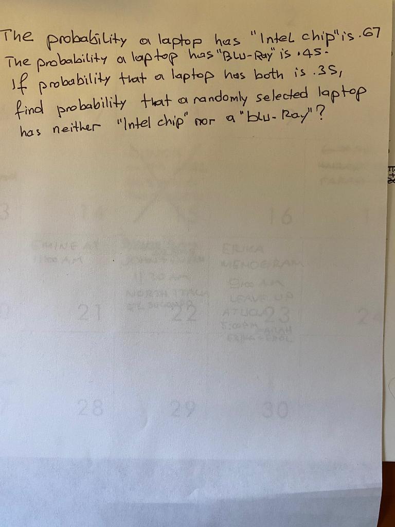 Solved The probability a laptop has "Intel chip" is 67 The | Chegg.com