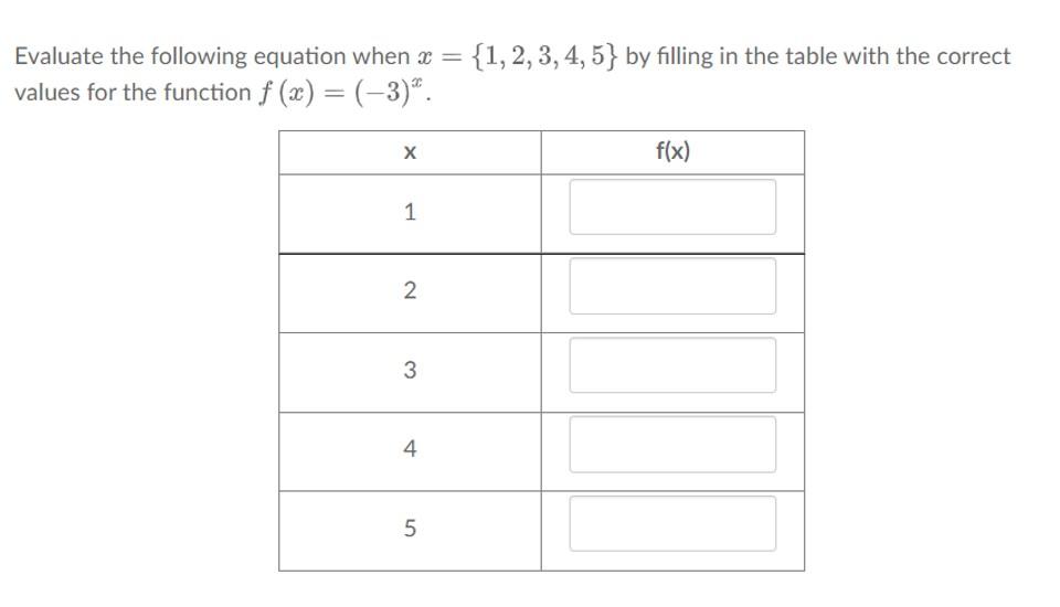 Solved Evaluate the following equation when x = {1,2,3,4,5} | Chegg.com