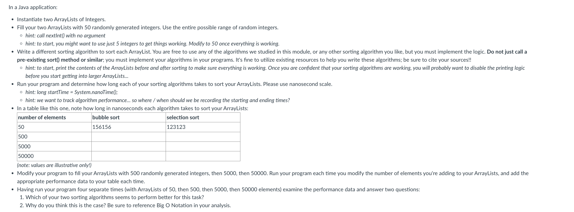 Solved Do not use bubble sorting to solve this Java problem | Chegg.com