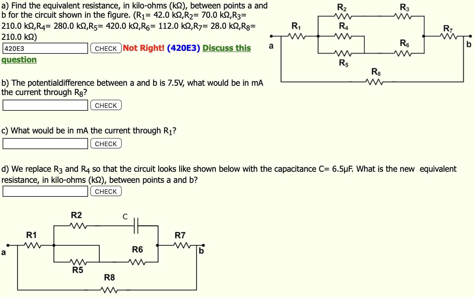Solved a) Find the equivalent resistance, in kilo-ohms (kΩ), | Chegg.com