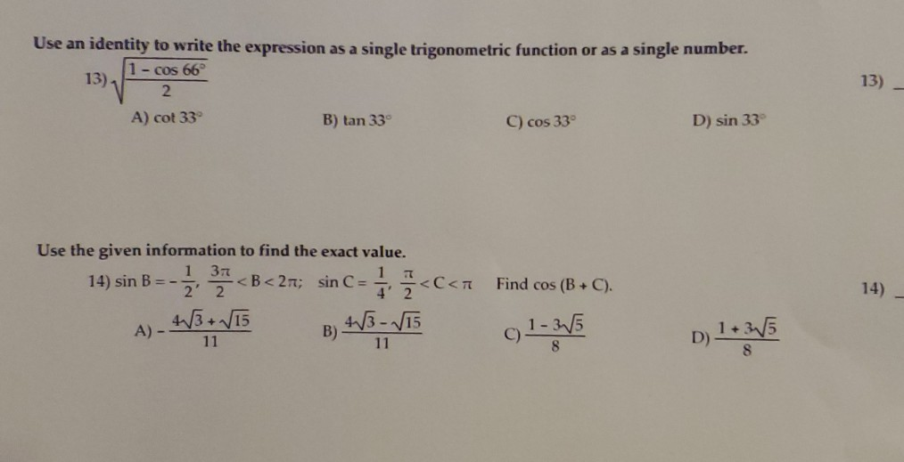 Solved Use an identity to write the expression as a single | Chegg.com