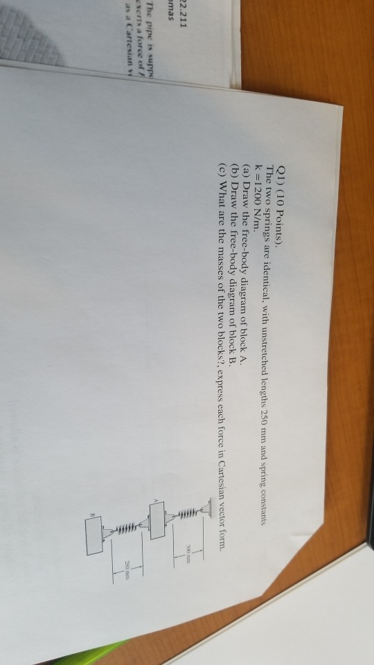 Solved Q1) (10 Points). The two springs are identical, with | Chegg.com