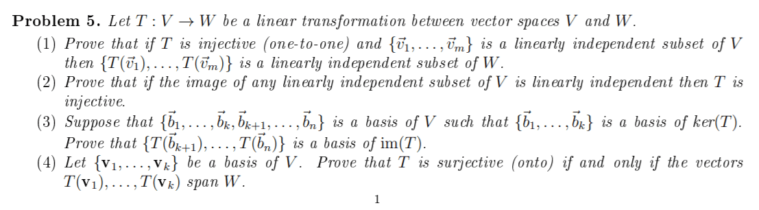 Solved Problem 5. Let T:V + W be a linear transformation | Chegg.com