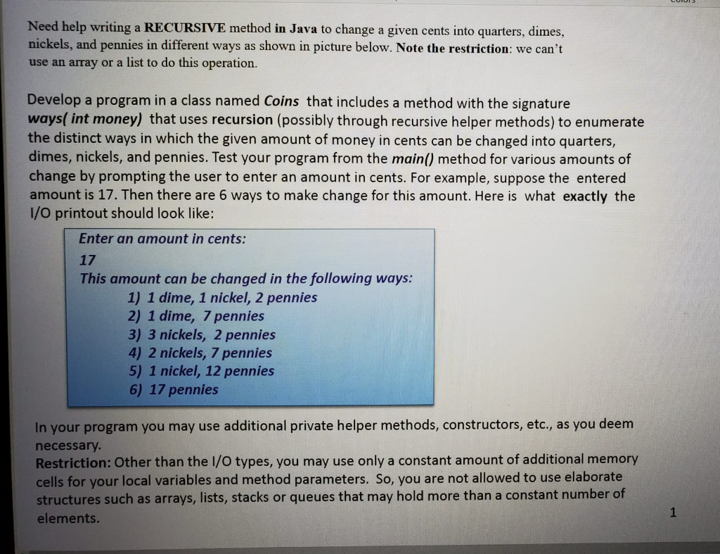 Solved Need help writing a RECURSIVE method in Java to | Chegg.com