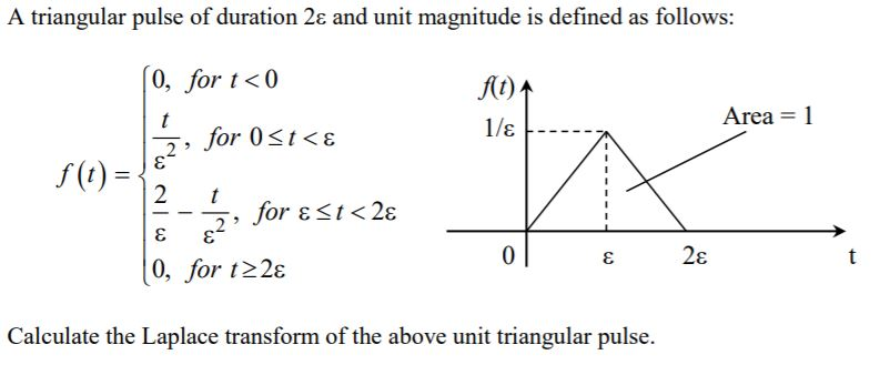 Solved A triangular pulse of duration 2ɛ and unit magnitude | Chegg.com