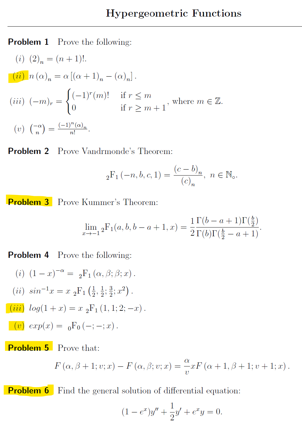 Solved Hypergeometric Functions Problem 1 Prove the | Chegg.com