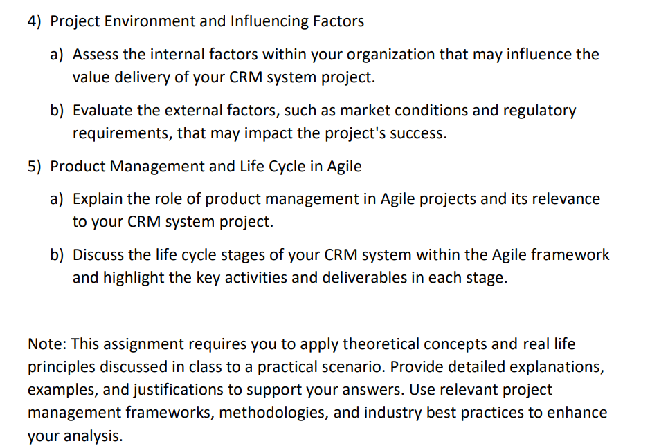 Solved Assignment: Project Management Value Delivery and | Chegg.com