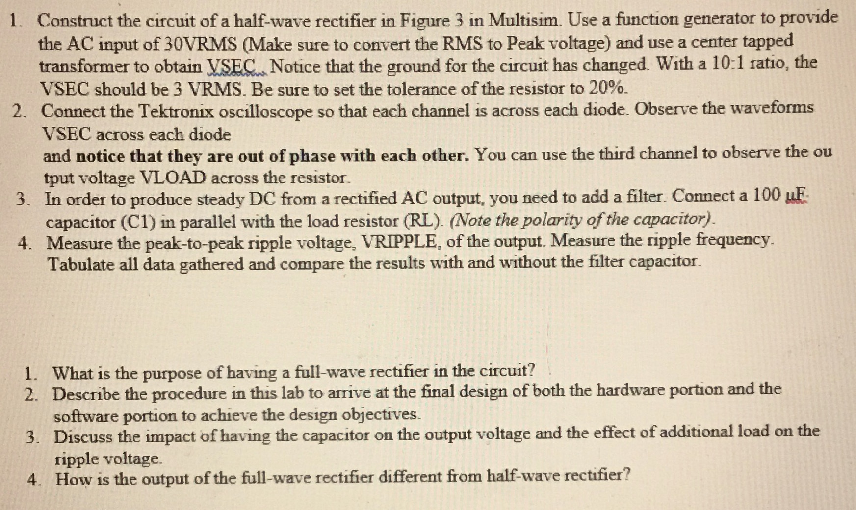 Solved Construct the circuit of a half-wave rectifier in | Chegg.com