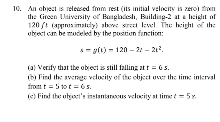 Solved 10. An object is released from rest (its initial | Chegg.com