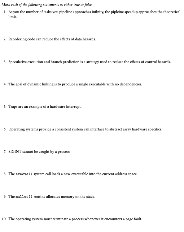 Solved Mark each of the following statements as either true | Chegg.com