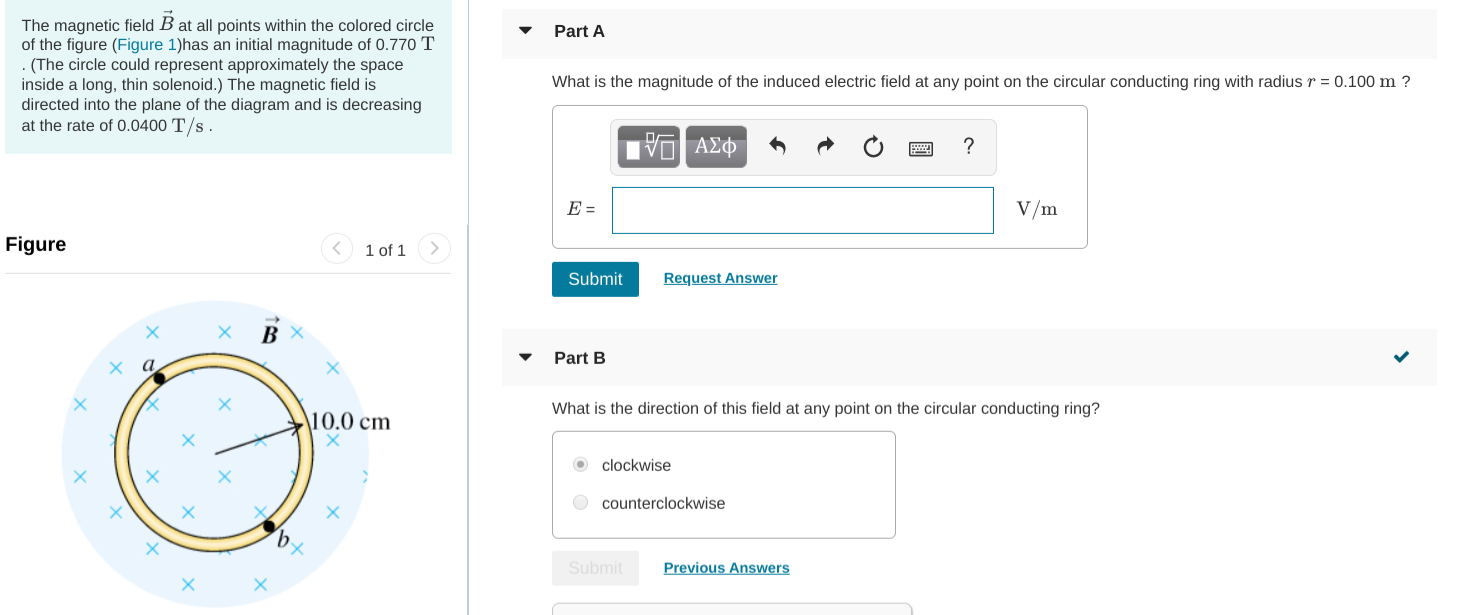 Solved Part A The magnetic field B at all points within the | Chegg.com