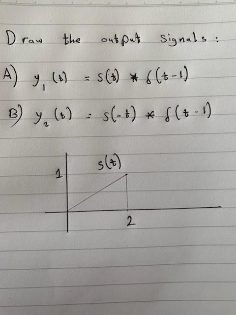 Solved Draw the output signals: A) y1(t)=s(t)∗δ(t−1) B) | Chegg.com